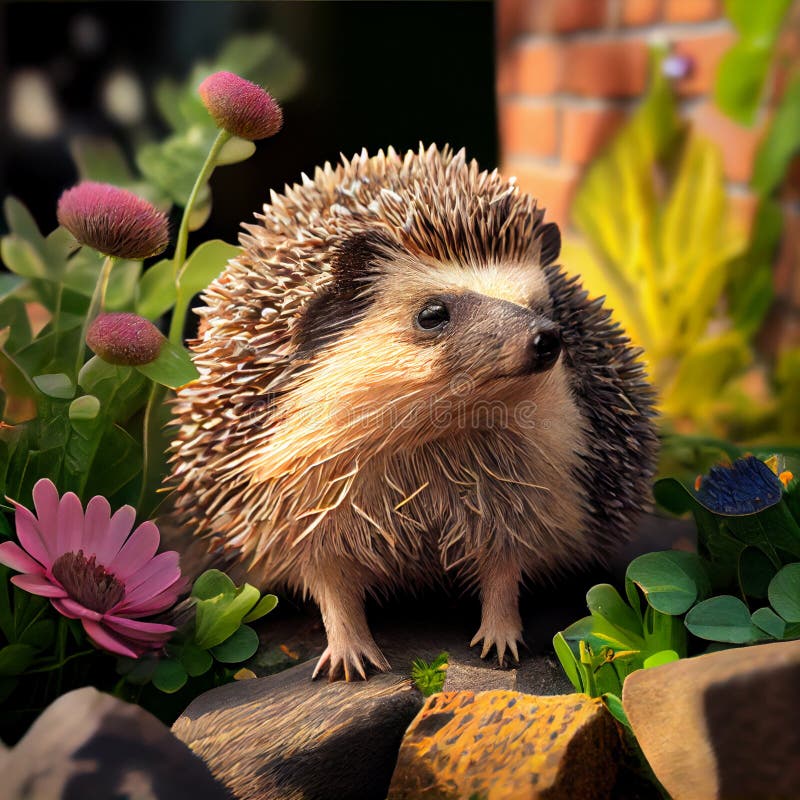 Hedgehog in a Blooming Spring Green Garden Stock Illustration ...