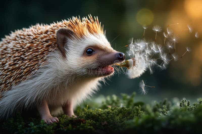 A Hedgehog Blowing a Dandelion in the Air Stock Image - Image of ...