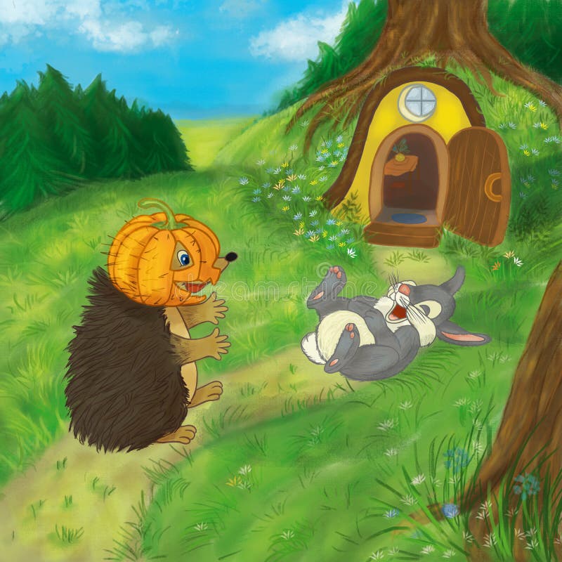 Hedgehog and Bunny on a Halloween Stock Illustration - Illustration of ...