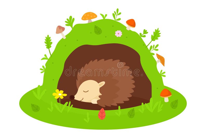 Hedgehog in the Burrow. Vector Cartoon Illustration Stock Vector ...