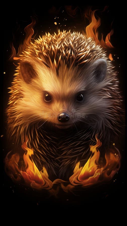 Hedgehog Close-up, on the Background of Fire. Generative AI Stock Image ...