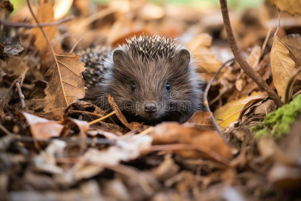 Hedgehog Curled Up in Deep Leaf Litter Stock Illustration ...
