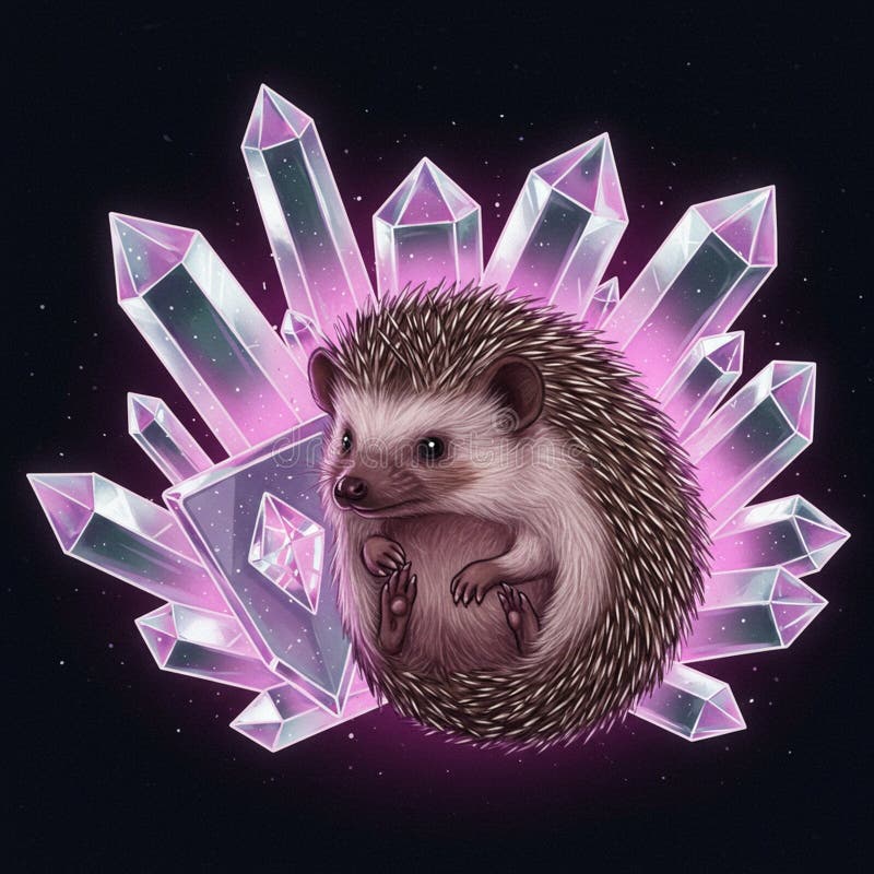 A Hedgehog is Curled Up in Front of a Cluster of Glowing, Translucent ...