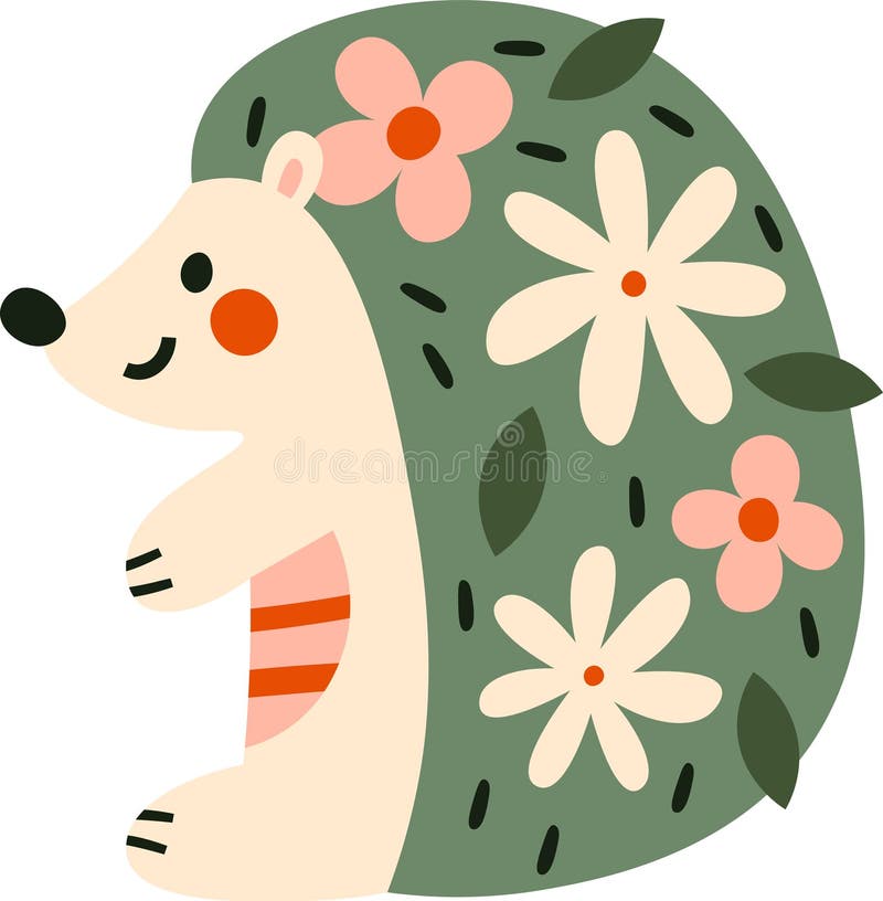 Hedgehog with Flowers stock vector. Illustration of drawing - 307947618