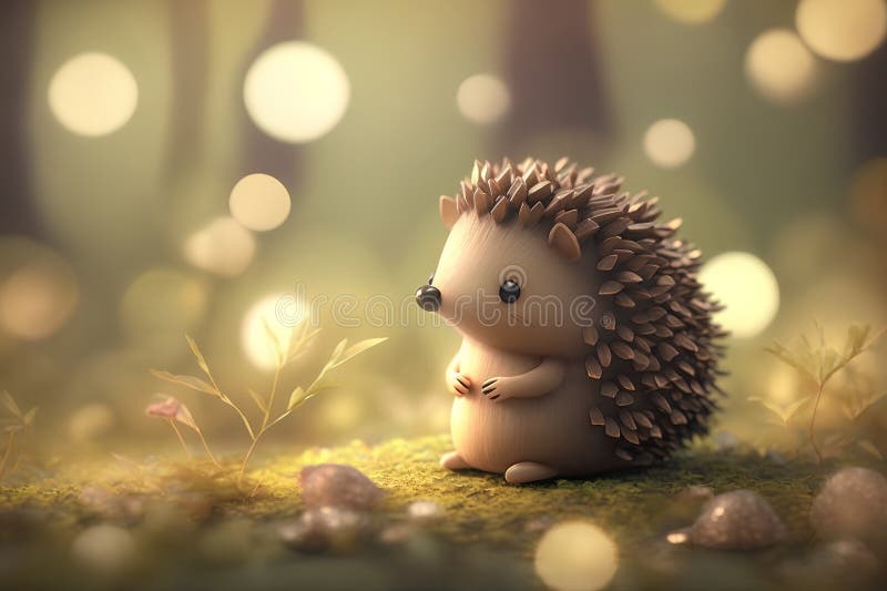 Hedgehog in the Forest with Bokeh Effect, 3d Render Stock Illustration ...