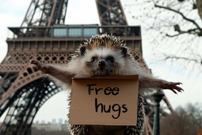 A Hedgehog with Free Hugs Banner Amused , Generative Ai Stock Image ...