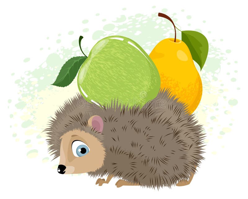 Hedgehog Fruit Apple Pear Cartoon Stock Illustration - Illustration of ...