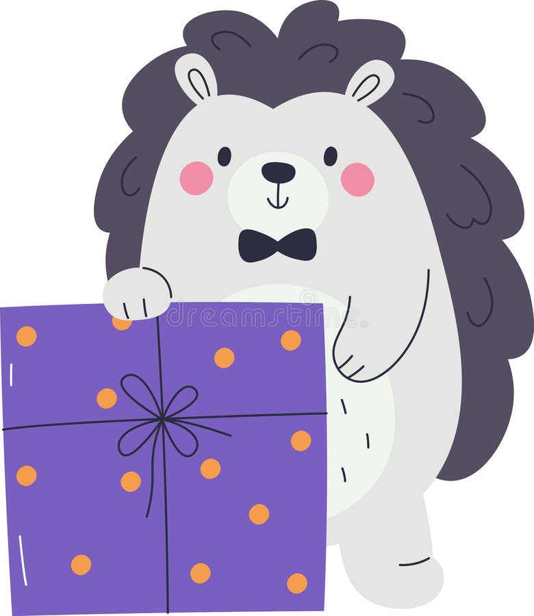 Hedgehog with Gift Box stock vector. Illustration of birthday - 309789828