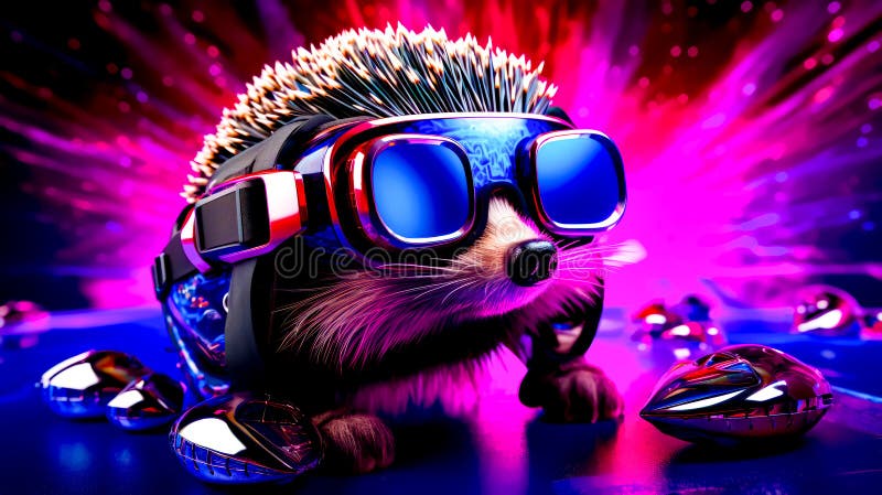 Hedgehog with Goggles and Computer Mouse in Front of it. Generative AI ...