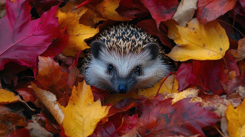 Hedgehog Hiding in Fall Leaves Stock Illustration - Illustration of ...