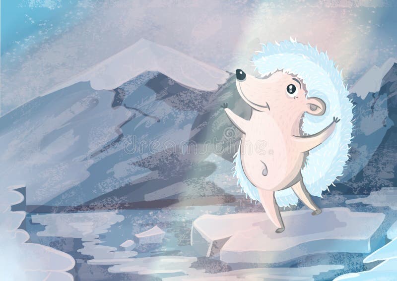 Hedgehog on the ice stock illustration. Illustration of colors - 136802767