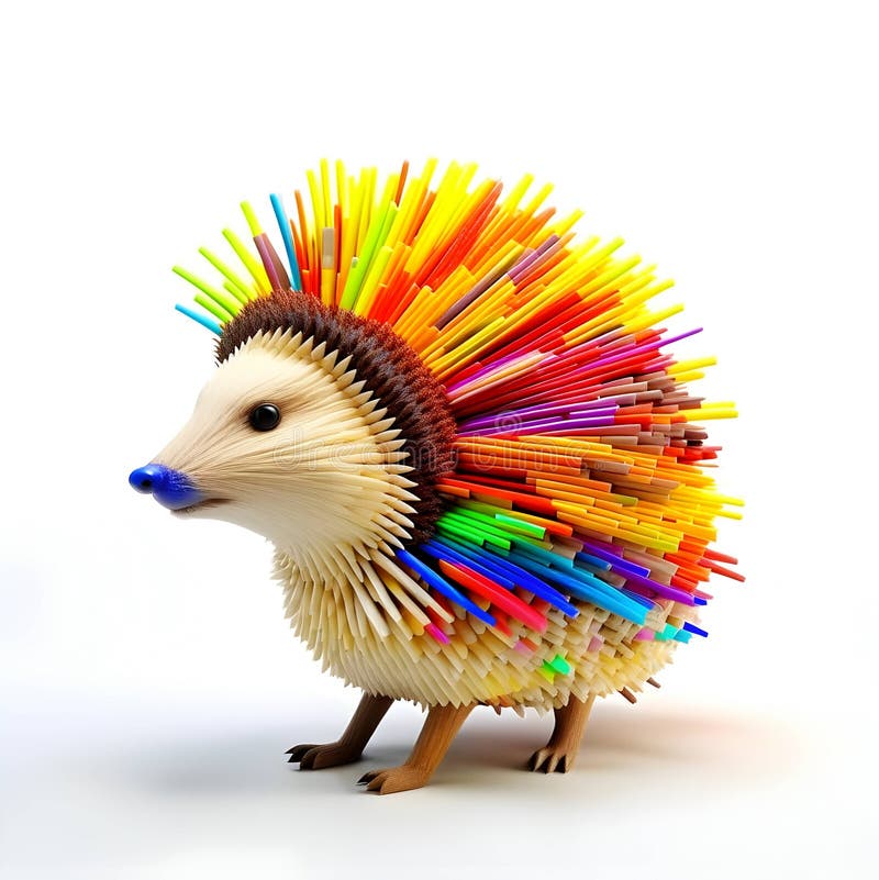 Hedgehog Made of Colored Sticks on Light Background with Reflection ...