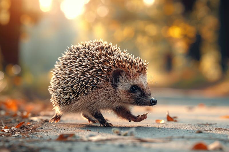 Hedgehog on a Path in Autumn Stock Illustration - Illustration of ...