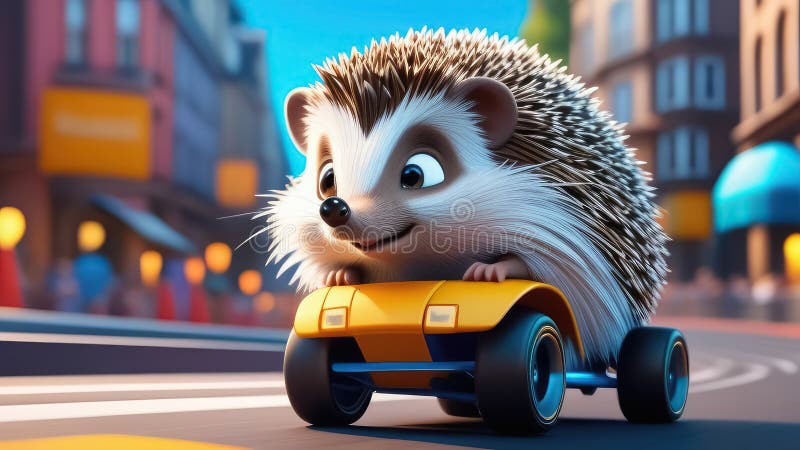 Hedgehog Riding a Car on the Road. Generative AI Stock Illustration ...