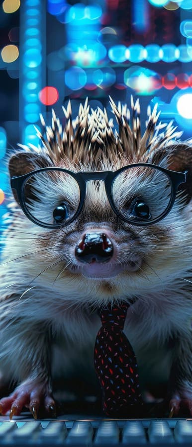 A Hedgehog in an it Setup Wearing Geeky Glasses and a Tie Representing ...