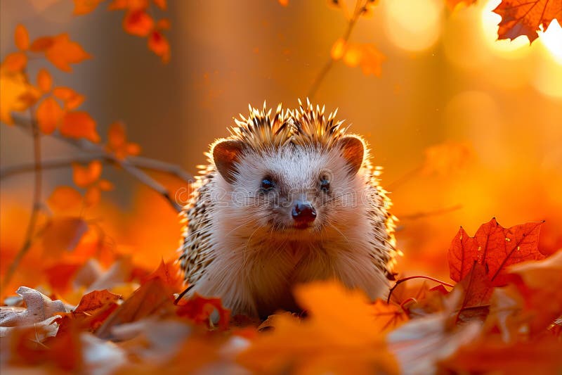 A Hedgehog is Sitting in the Leaves Stock Image - Image of maple ...