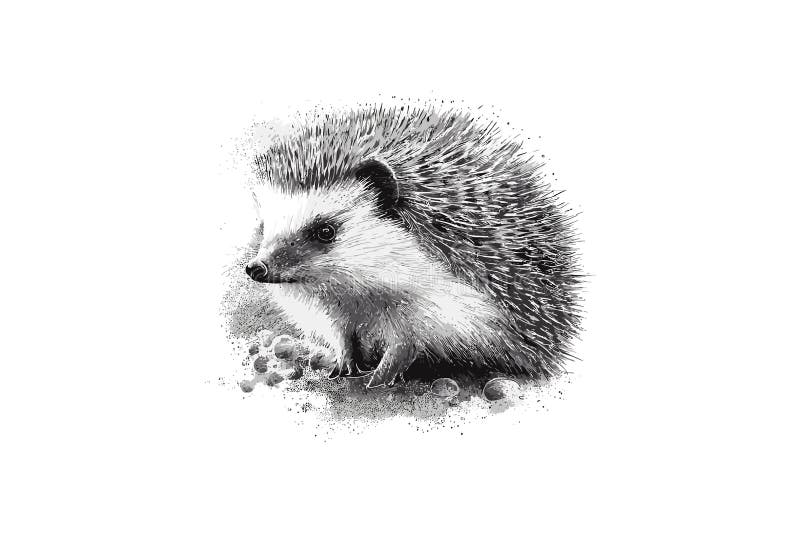 Hedgehog. Sketch Drawn Black-and-white Portrait Stock Vector ...