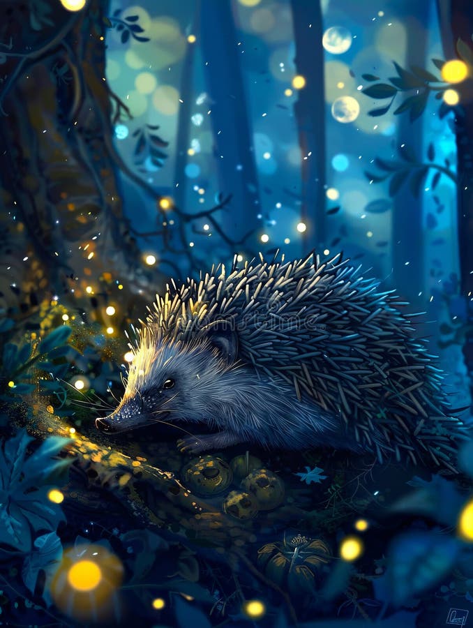 A Hedgehog Sleeping in the Forest at Night Stock Photo - Image of ...