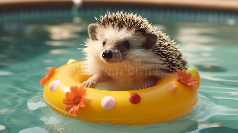 Hedgehog Summer Inside Inflatable Swimming Pool Ring with Sunglasses ...