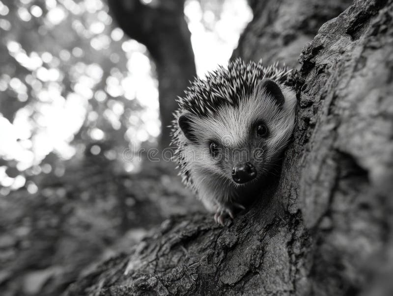 Hedgehog on Tree Trunk stock photo. Image of mammal - 364300504