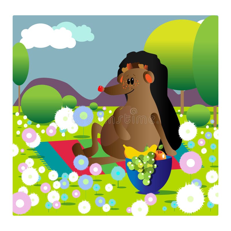 Hedgehog Vector Drawing Spring Illustration of a Plant Stock Vector ...