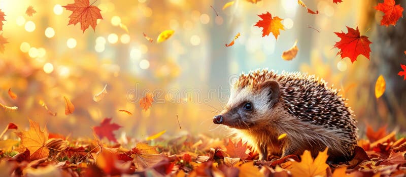 Hedgehog Walking through Autumn Leaves Stock Photo - Image of autumn ...