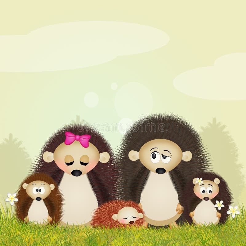 Hedgehogs family stock illustration. Illustration of family - 76859293