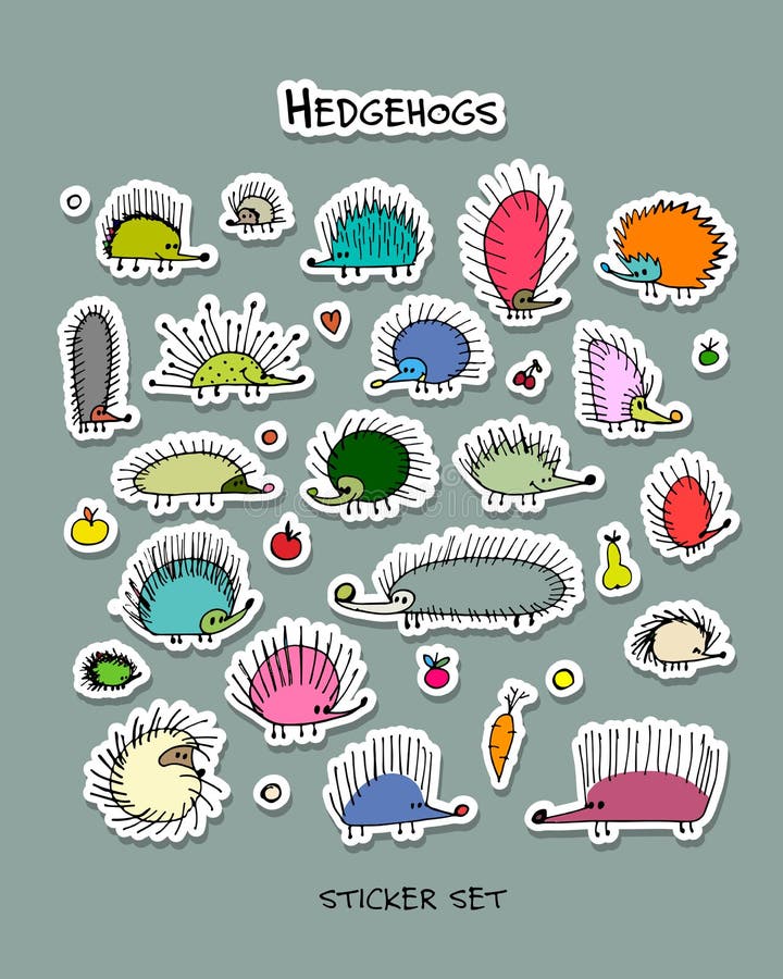 Hedgehogs, Sticker Set for Your Design Stock Vector - Illustration of ...