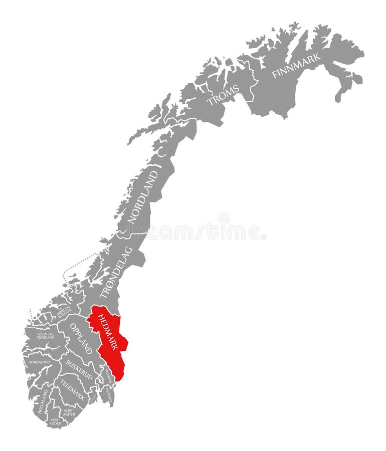 Hedmark Red Highlighted in Map of Norway Stock Illustration ...