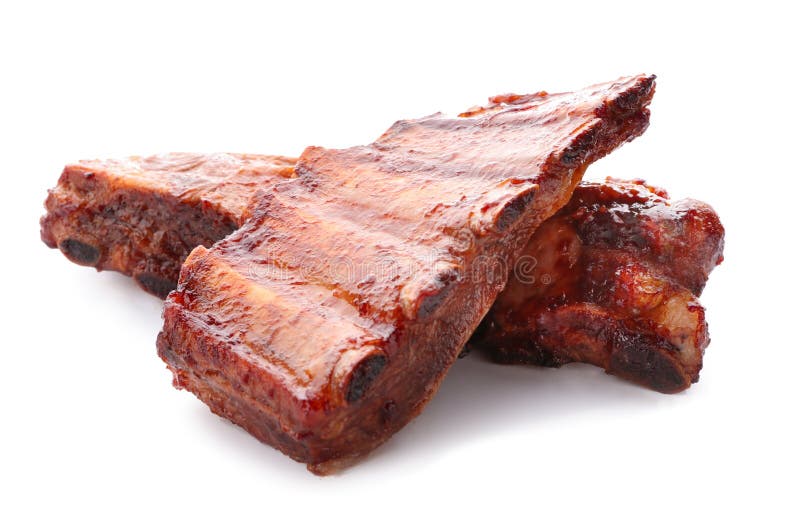 BBQ De Ribben in Een Witte Kom Op Een Wit Plateren Op Een Witte ...