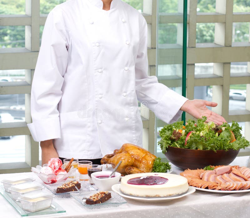 Hef Showing a Lot of Cooked Food and Bakery Stock Photo - Image of ...