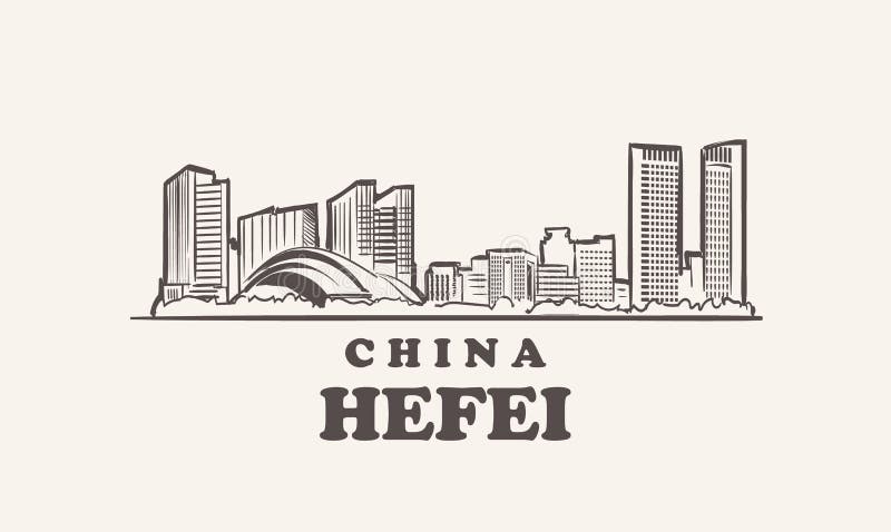 Hefei Cityscape Sketch Hand Drawn ,china Vector Illustration Stock ...