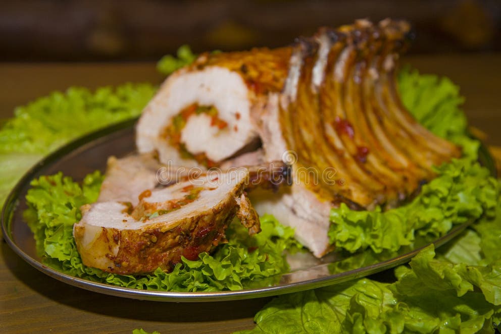 A Hefty Piece of Meat Stuffed with Vegetables. Stock Image - Image of ...