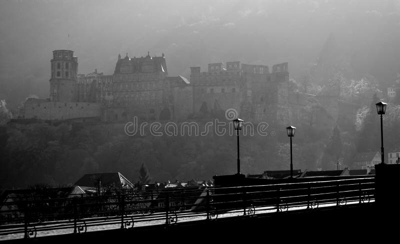 Heidelberg Bridge and Castle in Black and White Stock Image - Image of ...