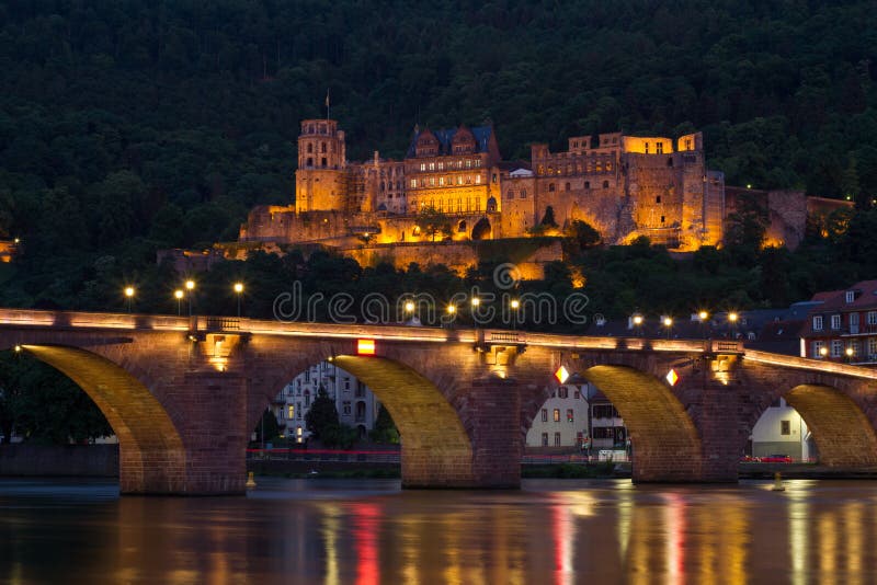 Heidelberg Castle, Germany, Night Lights. Stock Image - Image of gothic ...