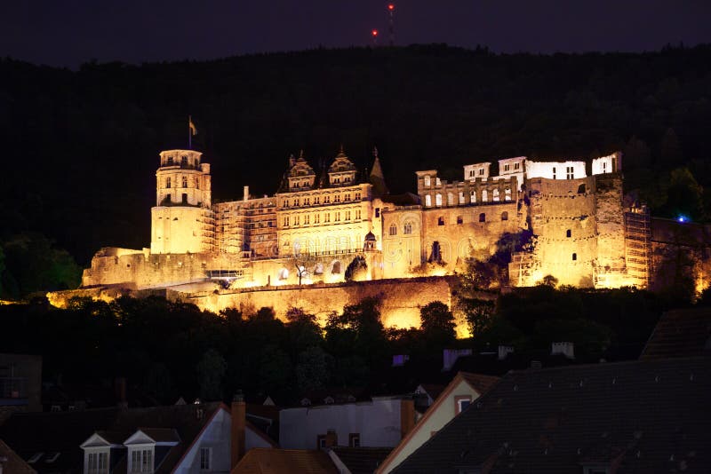 Heidelberg Castle during Night Time View on Hill Stock Photo - Image of ...