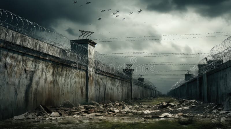 Height prison walls stock illustration. Illustration of barrier - 368351515