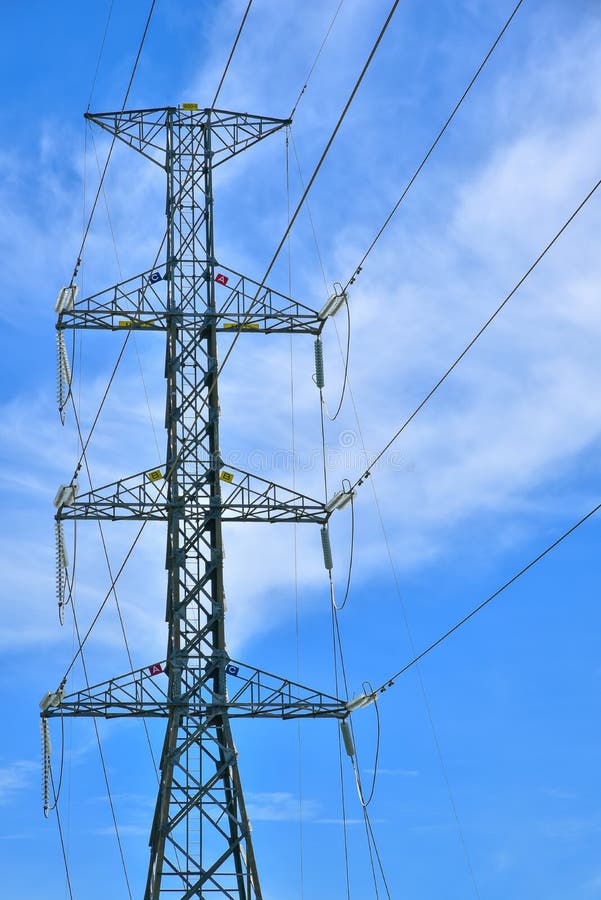 Height Voltage Electricity Pylon System Stock Image - Image of cloudy ...