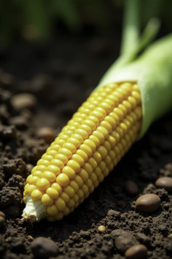 Heirloom Ear of Corn on the Ground with Soil and Pebbles, Closeup ...