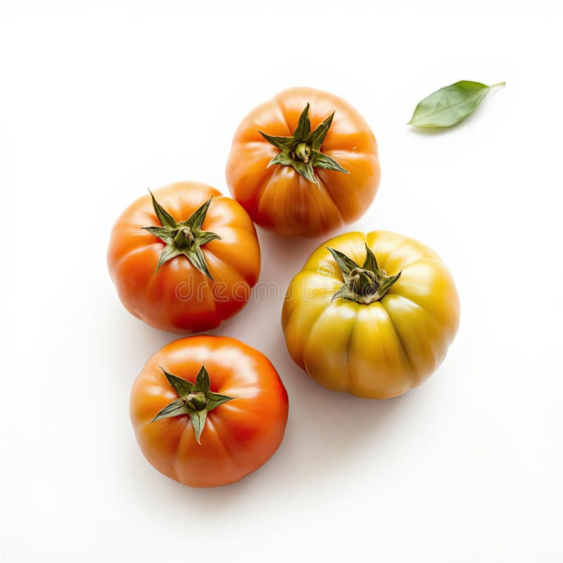 Closeup of Four Heirloom Tomatoes on a White Background Stock Photo ...