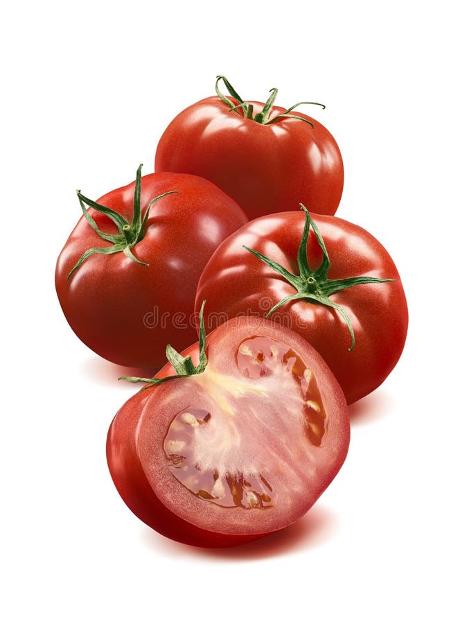 Hel Tomat Och Halva Som Isoleras På Vit Bakgrund Fotografering för ...