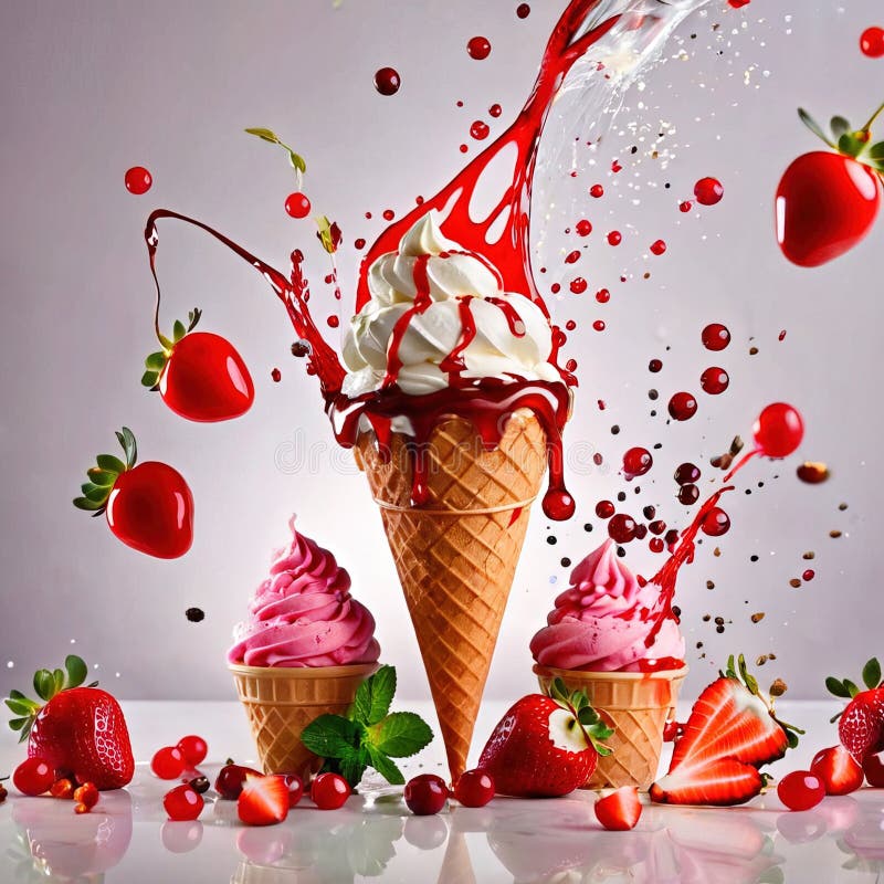 Helado Cono Helado Dulce Desierto Con Salsa Stock de ilustración ...