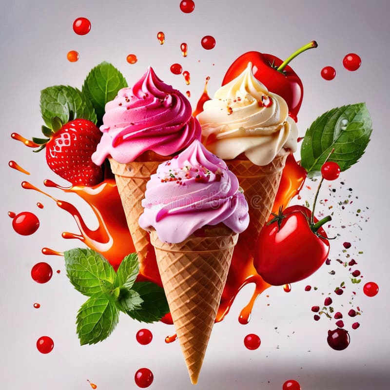 Helado Cono Helado Dulce Desierto Con Salsa Stock de ilustración ...