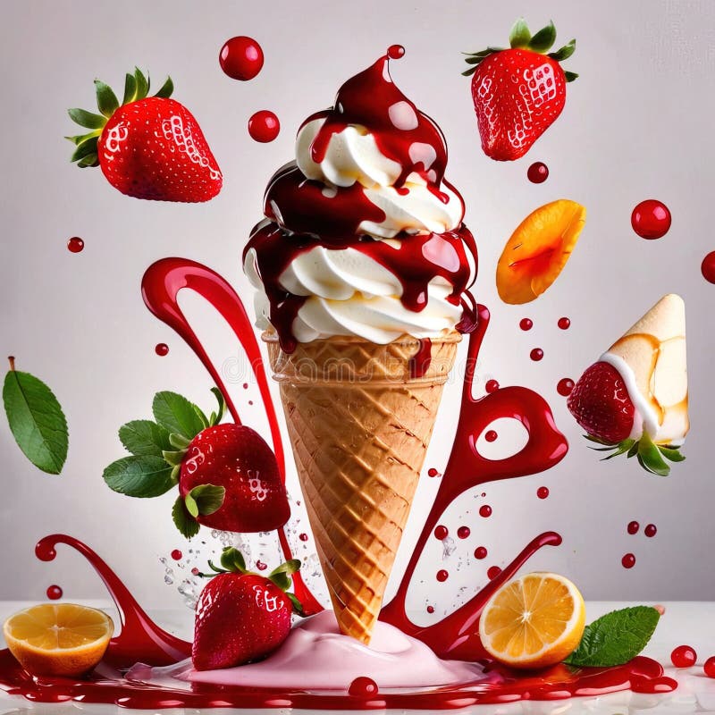 Helado Cono Helado Dulce Desierto Con Salsa Stock de ilustración ...