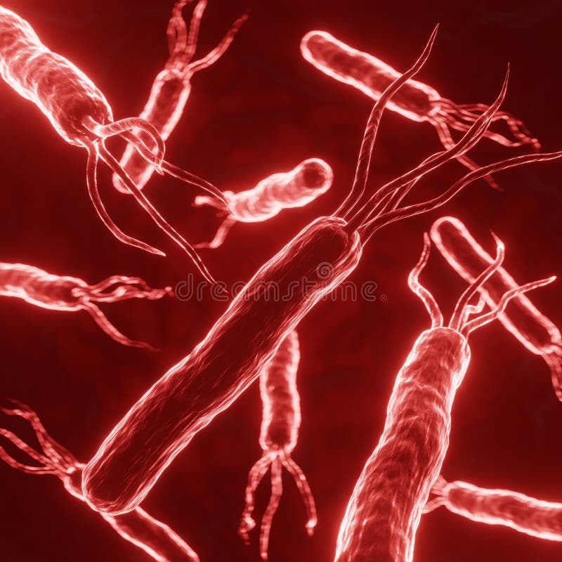 Helicobacter Pylori Bacteria Cells on Red Background Stock Illustration ...