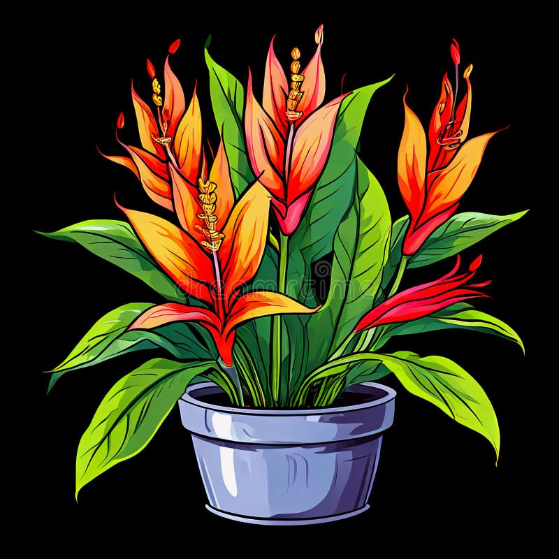Heliconia Plant in Pot Iconic Vector Drawing with Plan Background Plant ...