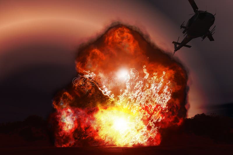 Apache Gunship Helicopter Explosion Stock Photo - Image of black, usaf ...