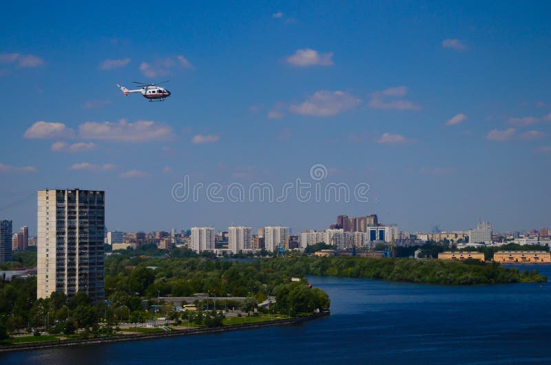 Helicopter above the river stock image. Image of liberty - 42496939