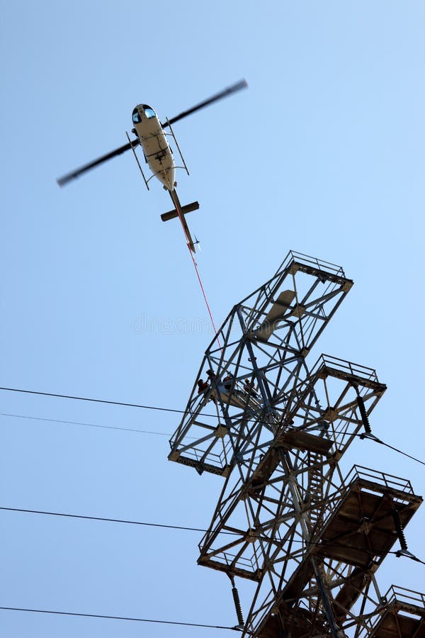 Helicopter High Lines Repair Stock Image - Image of continuity ...