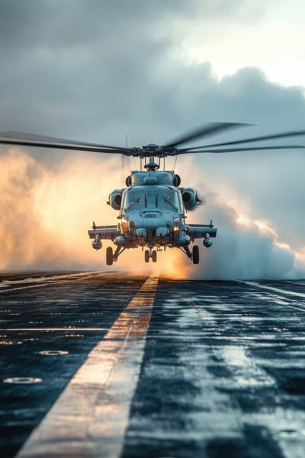 Helicopter Landing on a Snowy Deck during a Winter Storm in the Early ...